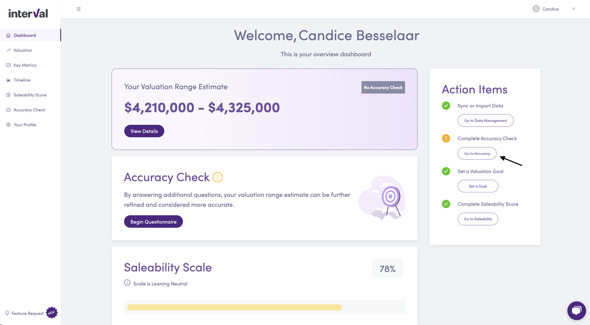How do I complete the Accuracy Check questionnaire?